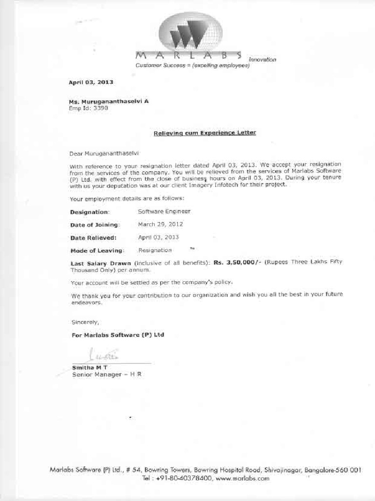 Marlabs Reliving Letter | PDF