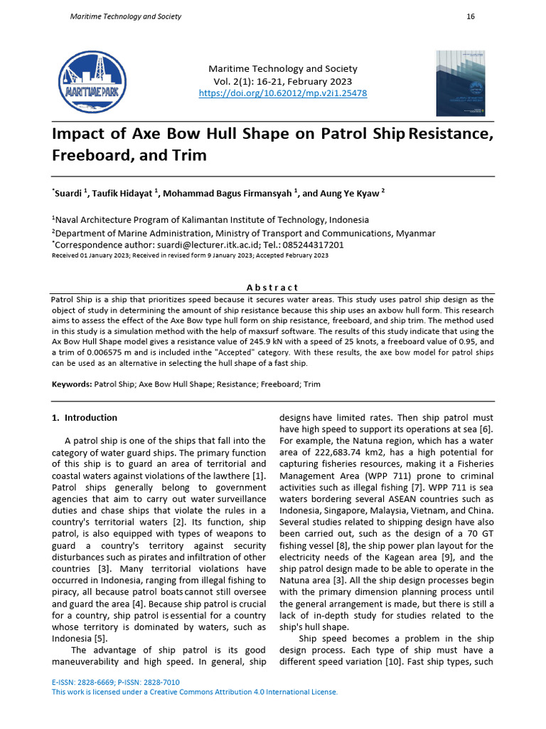Impact of Axe Bow Hull Shape On Patrol Ship Resistance, Freeboard, and ...