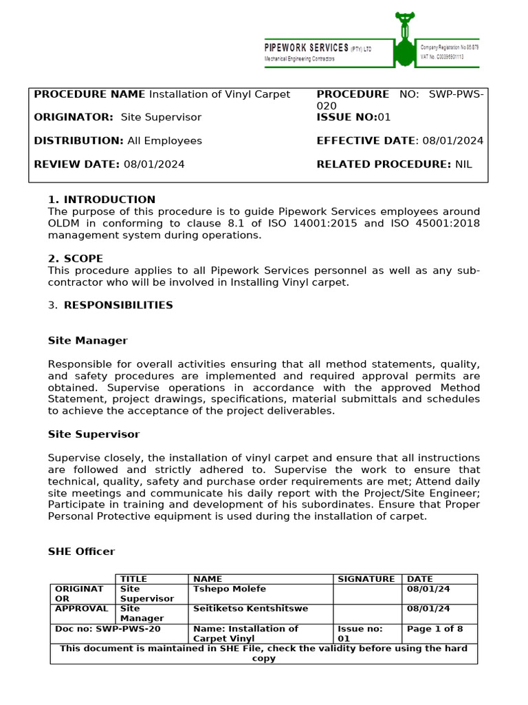 Vinyl Installation SWP | PDF