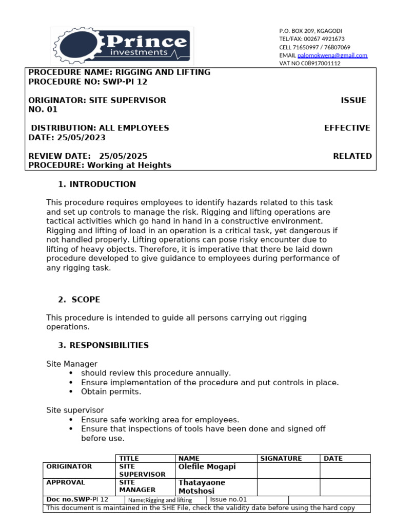 Rigging and Lifting DMS SWP 07-Jun-2023 | PDF