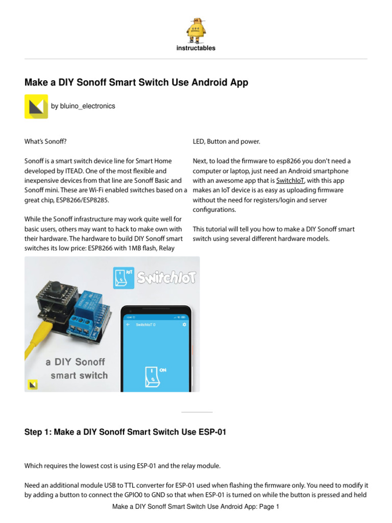 Make A DIY Sonoff Smart Switch Use Android App | PDF