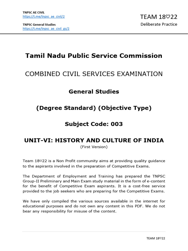 04 History and Culture of India TNPSC First Version Compiled by | PDF ...