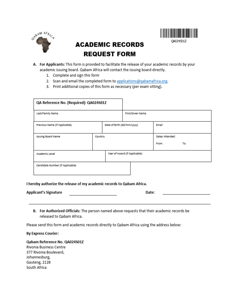 Academic Records Request Form | PDF