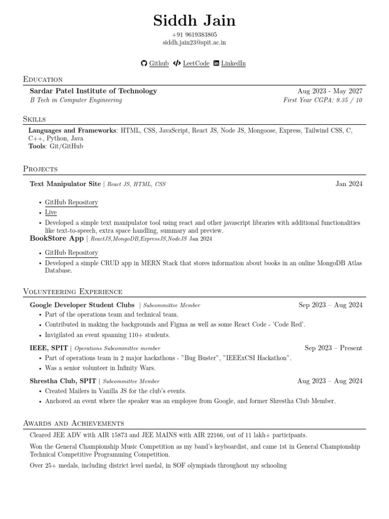 Siddh Resume | PDF
