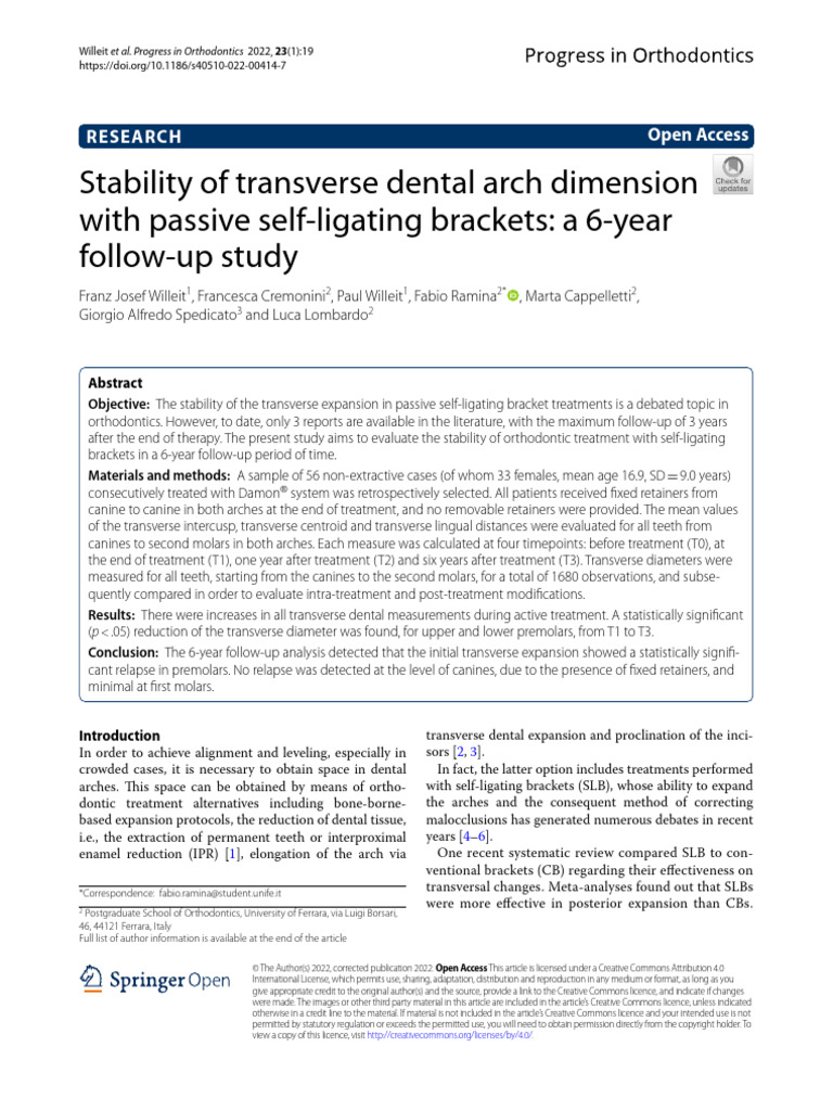 Stability of Transverse Dental Arch Dimension With Passive Self ...