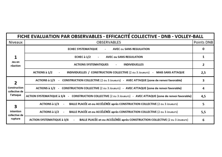 Fiche Observation Efficacité Collective VOLLEY BALL DNB - PDF ...