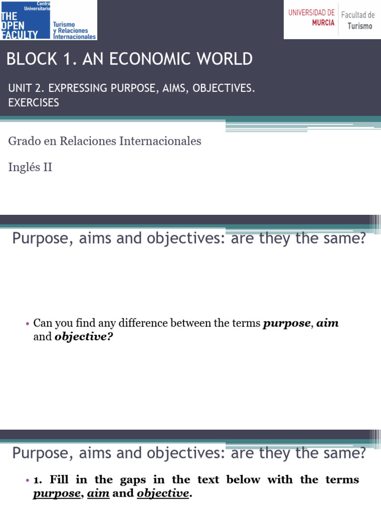 BLOCK 1 UNIT 2 Expressing purpose exercises | PDF BLOCK 1 UNIT 2 Expressing purpose exercises | PDF
