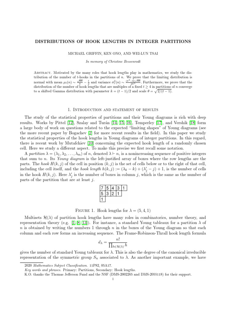 Distributions of Hook Lengths in Integer Partitions | PDF