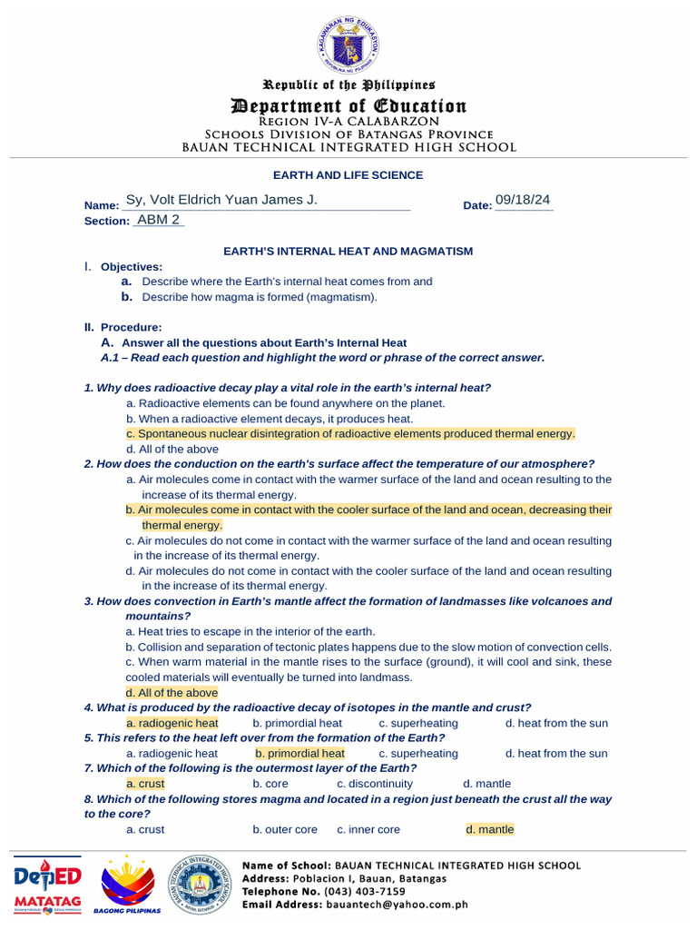 Yuan Sy - Internal Heat and Magmatism-Intervention Activity Sheet | PDF