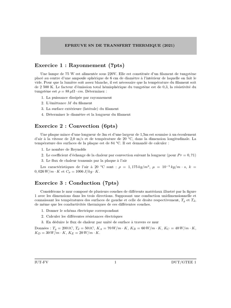 Correction - SN - Transfert - Thermique - 2021/ Bella Ekani Arthur | PDF