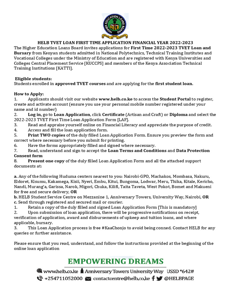HELB TVET Loan and Bursary - First Time and Subsequent Application 2022-2023 Notice - 1659604736 ...