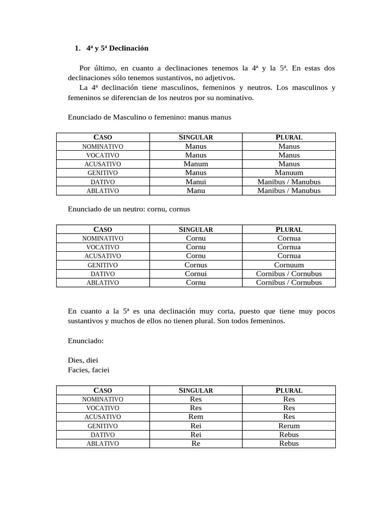 4ª y 5ª Declinación en Latín | PDF