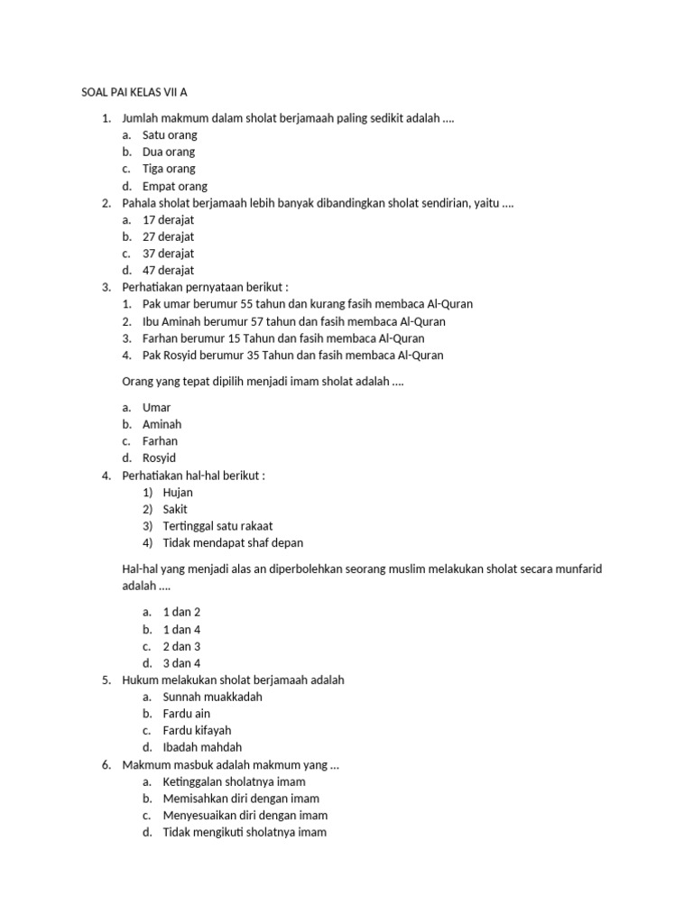 Soal Pai Kelas Vii A | PDF