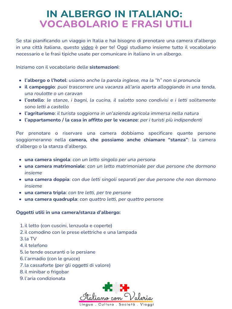 In Albergo in Italiano | PDF