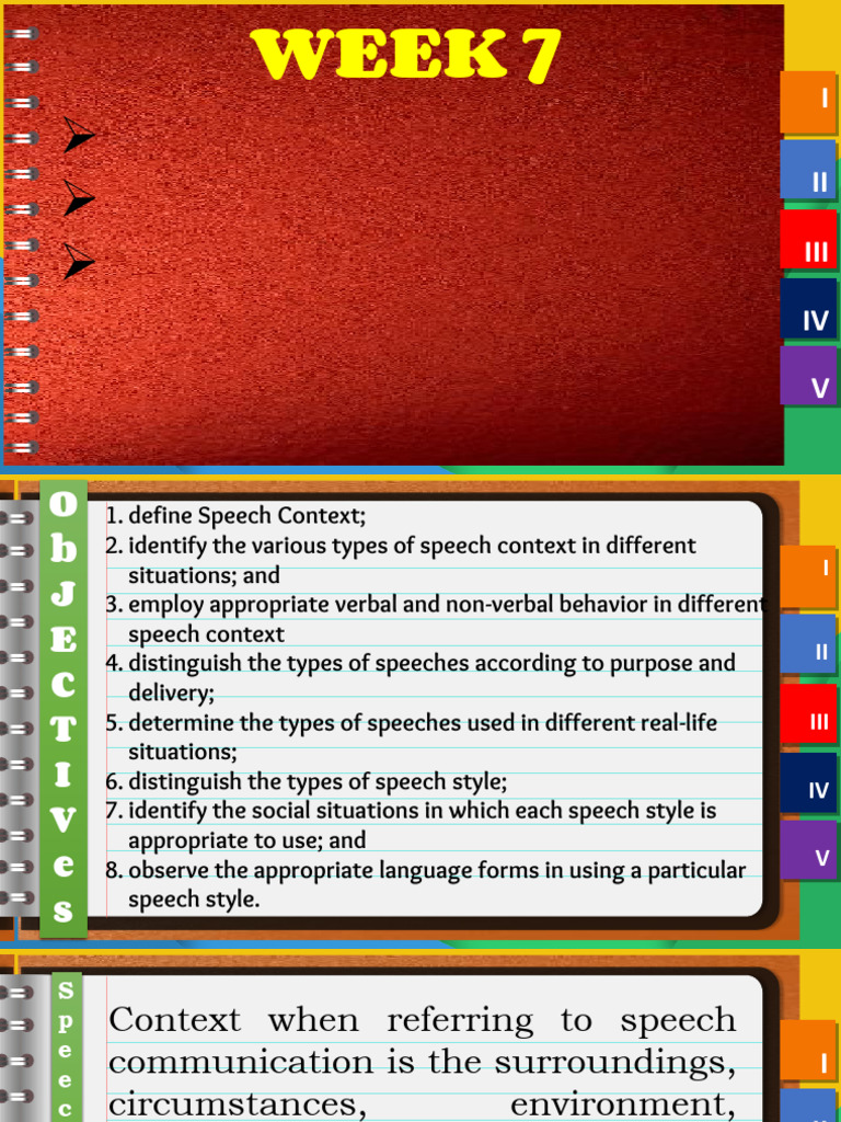 Week 7 Speech Context - Types of Speeches - Speech Style | PDF