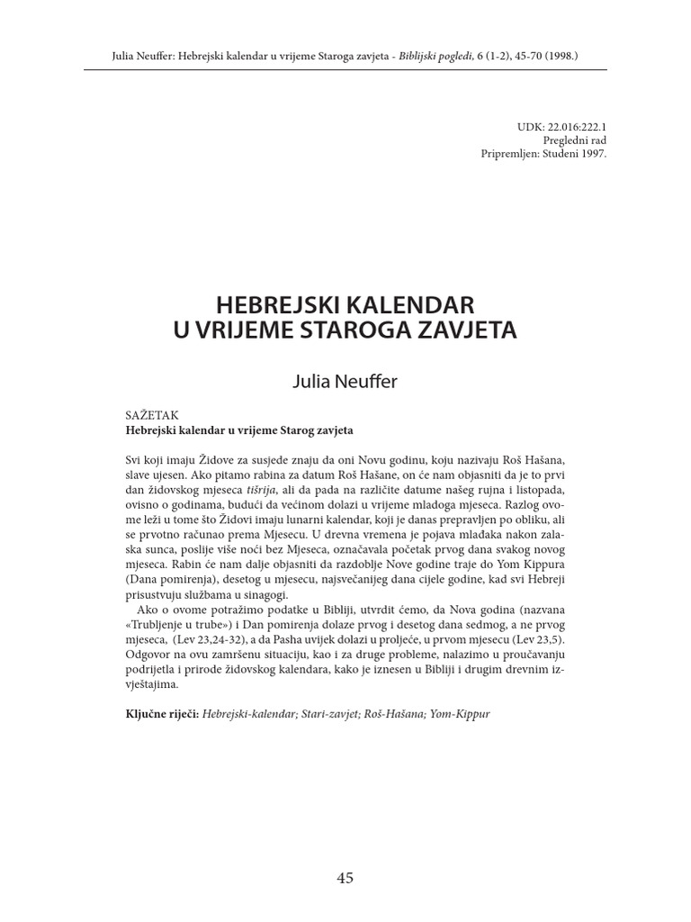 HEBREJSKI KALENDAR U Vrijeme Starog Zavjeta | PDF