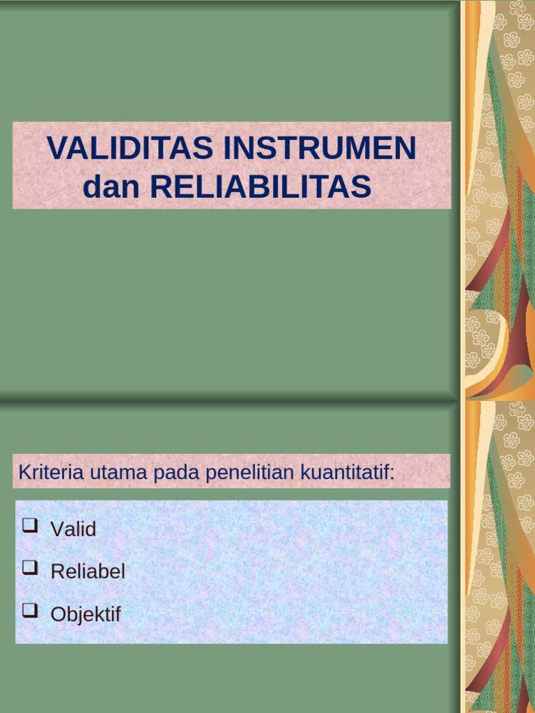 14-Uji Reliabilitas, Validitas Dan Sampel | PDF