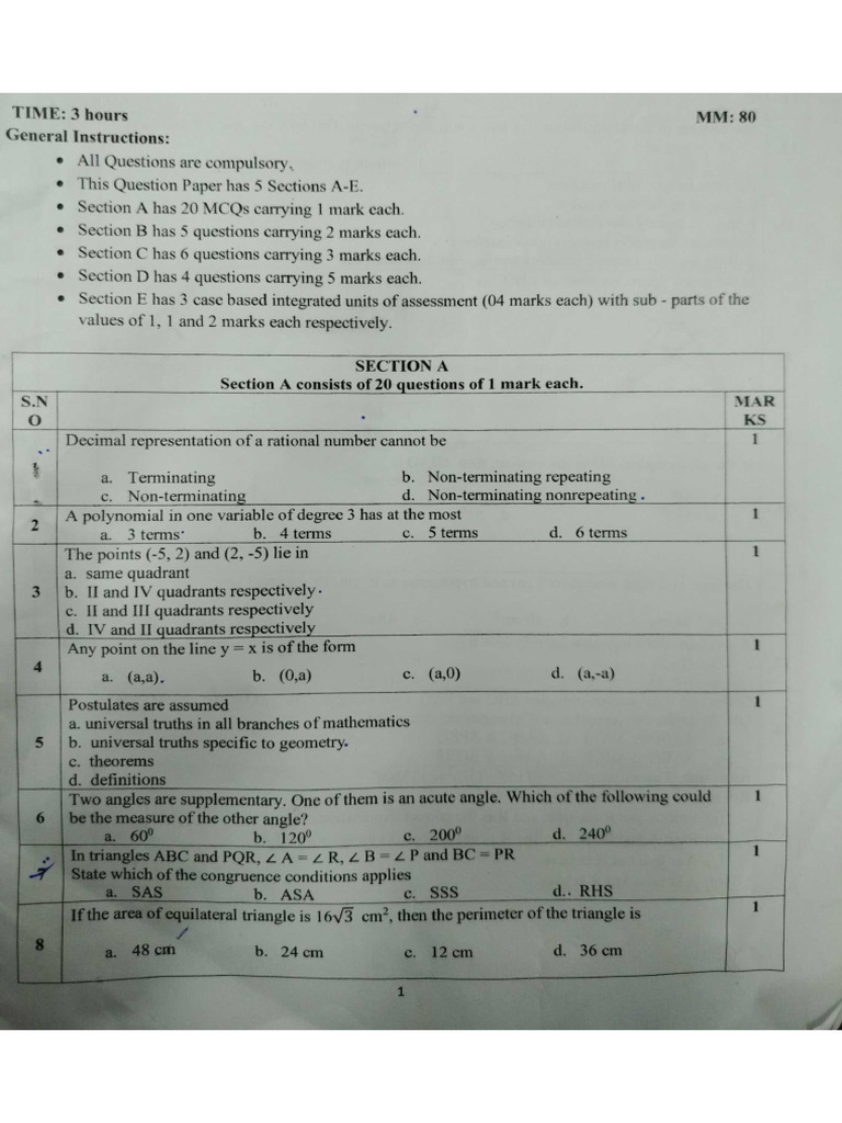 Class 9 - Sample Paper 2 Half Yearly Maths Class 9 | PDF