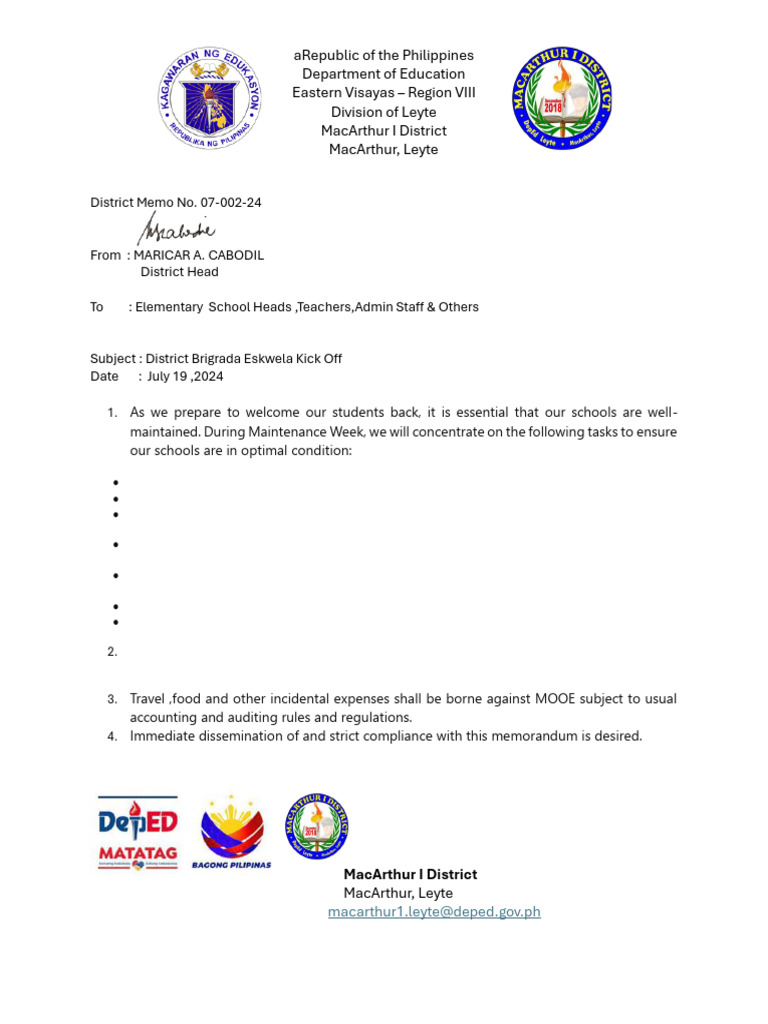 District Memo No.07 002 2024 | PDF