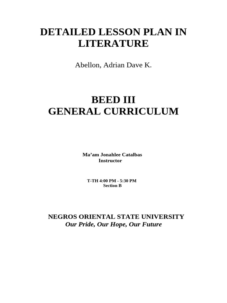 Detailed Lesson Plan in Literature Grade 3 | PDF