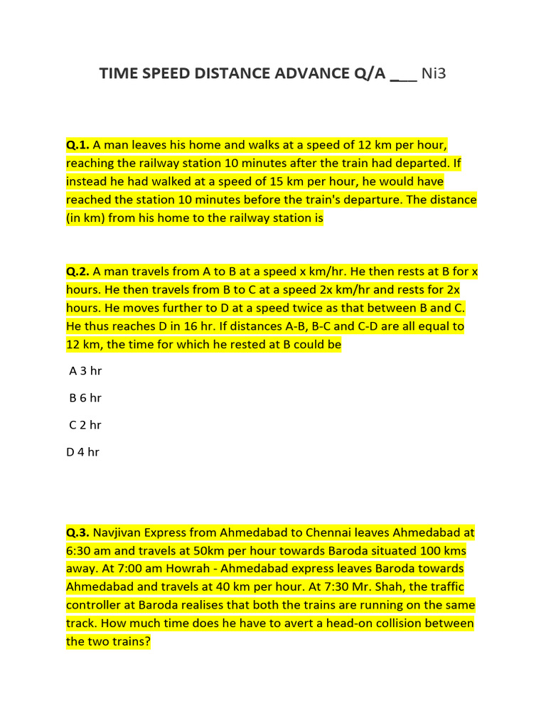 Time Speed Distance Advance Q | PDF