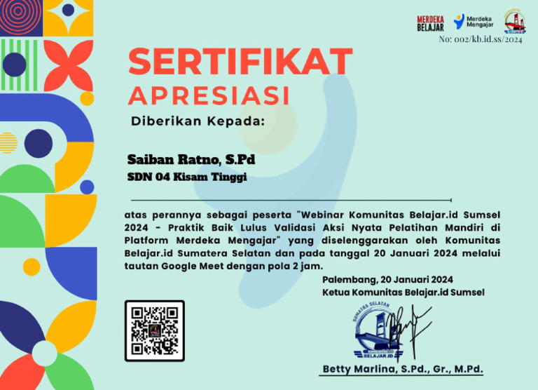 Sertifikat 20 Januari 2024 Saiban Ratno, S.PD - SDN 04 Kisam Tinggi | PDF Sertifikat 20 Januari 2024 Saiban Ratno, S.PD - SDN 04 Kisam Tinggi | PDF