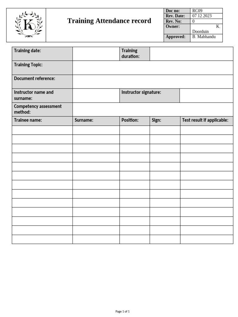 Training Attendance record | PDF