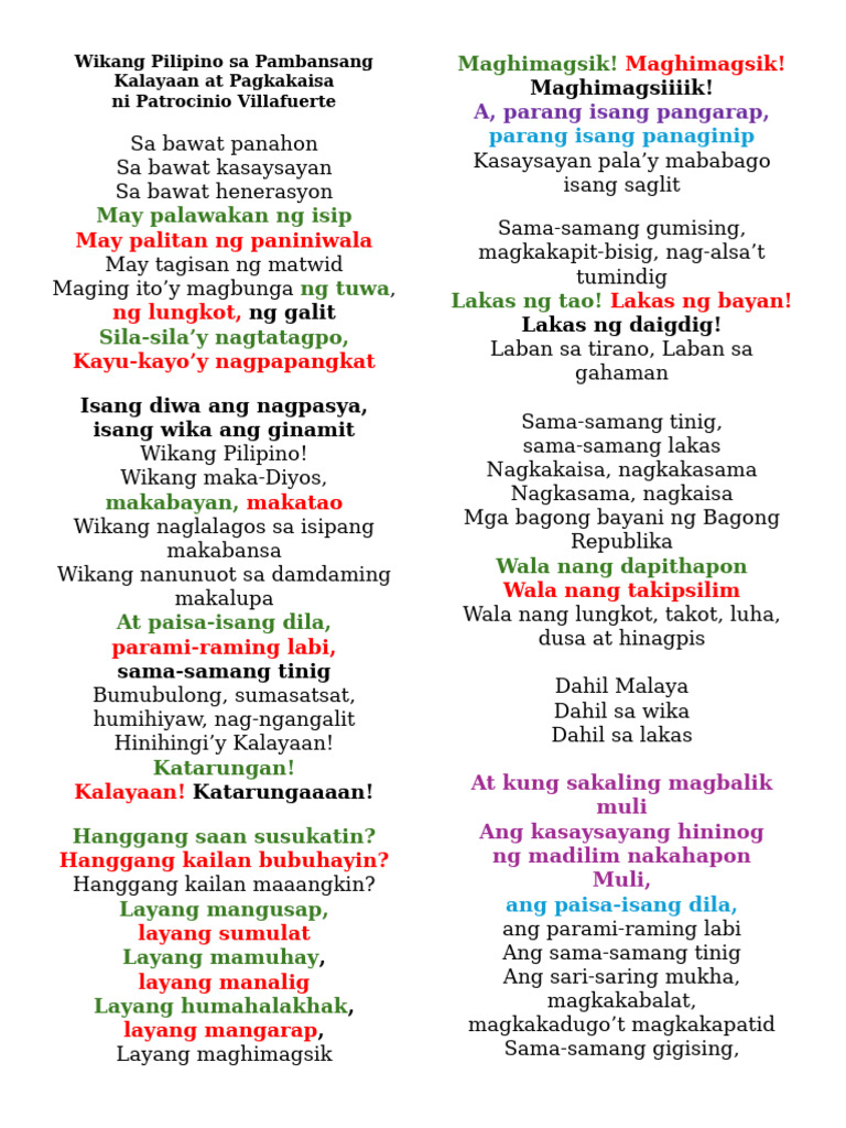 Sabayang Pagbigkas Wikang Pilipino Sa Pambansang Kalayaan at Pagkakaisa ...