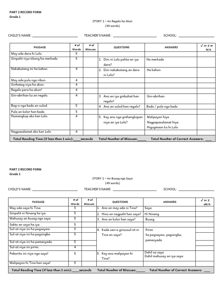 Mcrla Record Form g1 Waray | PDF