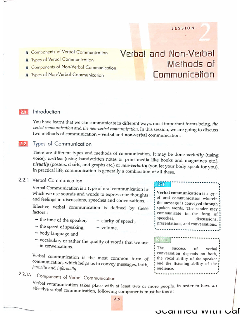 Unit-1, Session-2 Verbal and Non-Verbal Methods of Communication | PDF