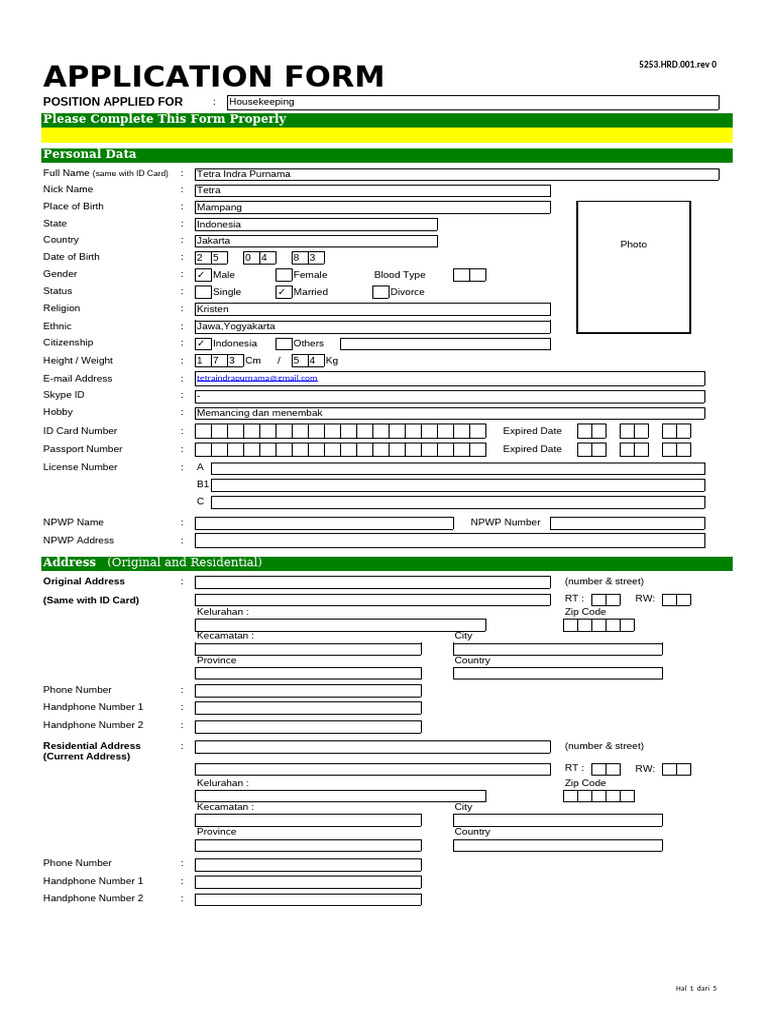 PT - Limadualimatiga - Application Form 2 | PDF