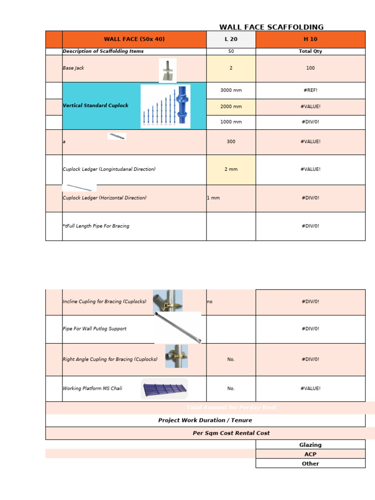 Scaffolding Material Calc. for Wall Face | PDF
