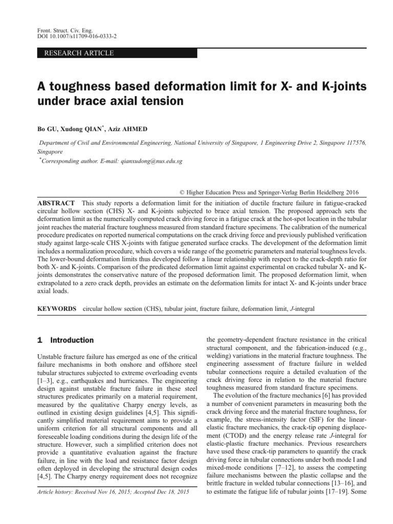 A Toughness Based Deformation Limit For X and K Joints Under Brace ...