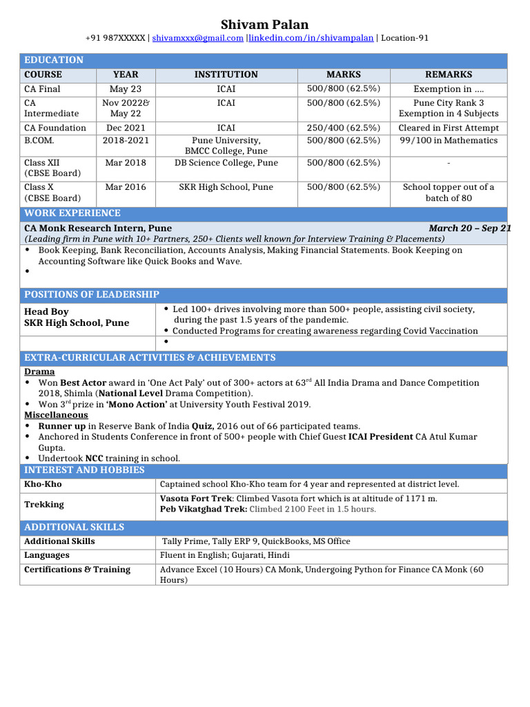 Sample Resume 7 Ca Monk Pdf