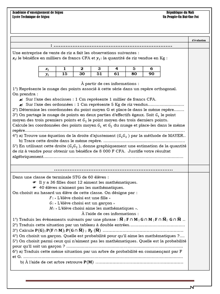 Sujet Et Correct STAT 12 STG 2023-1 | PDF