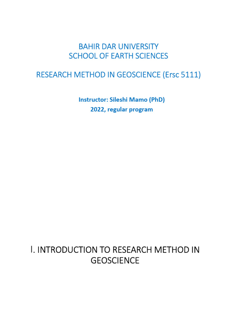 Research Method in Geoscience-Part I | PDF
