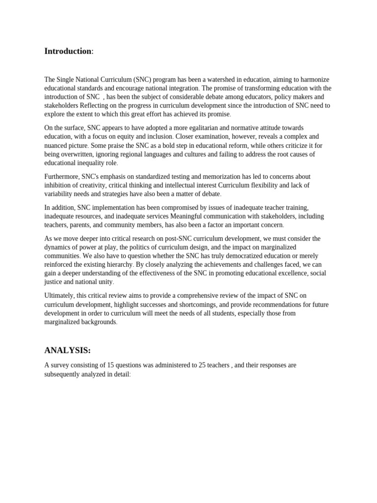 Single national curriculum | PDF