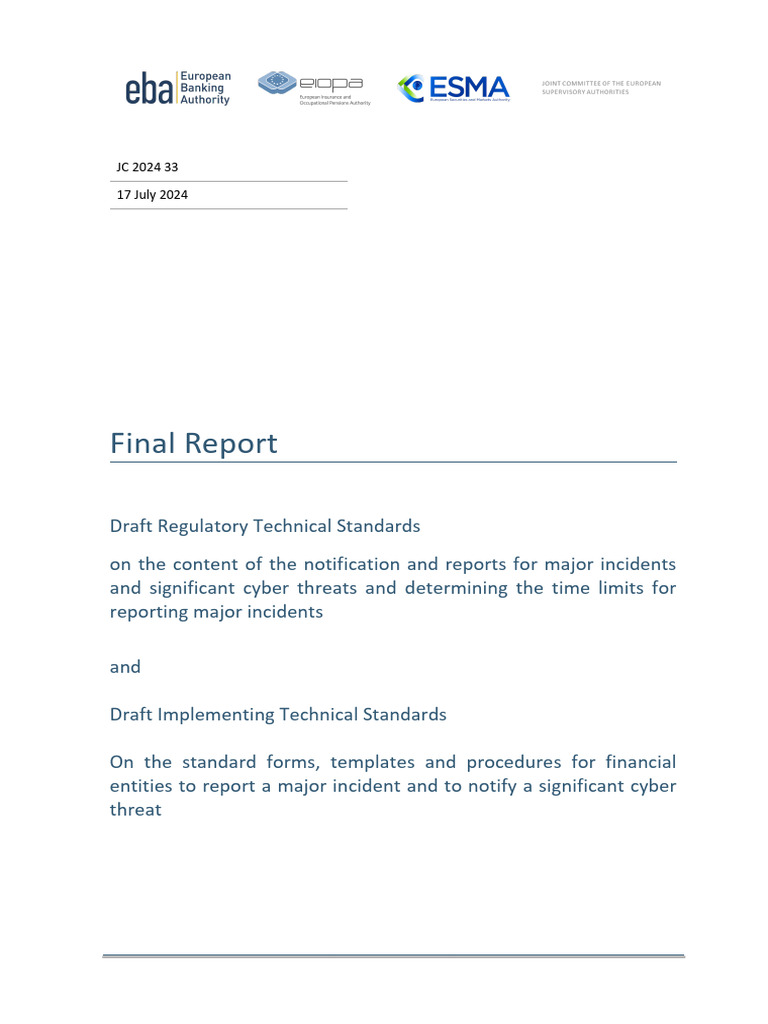 JC 2024-33 - Final Report On The Draft RTS and ITS On Incident ...