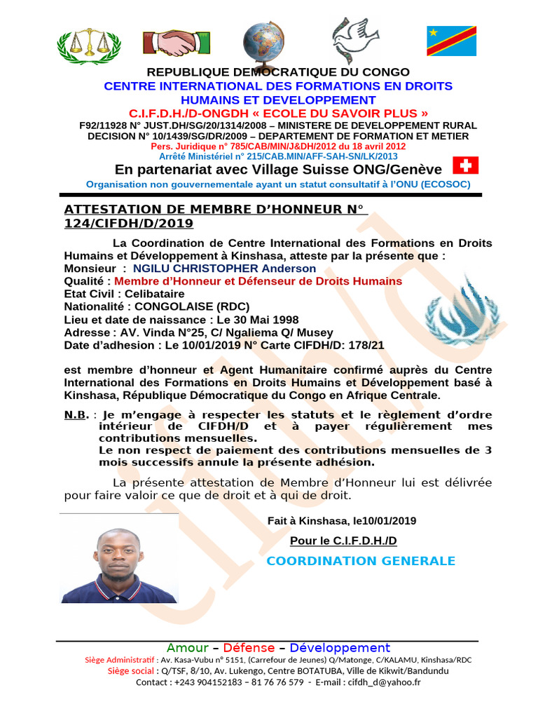 Attestattion de Mbre Ngilu Anderson | PDF