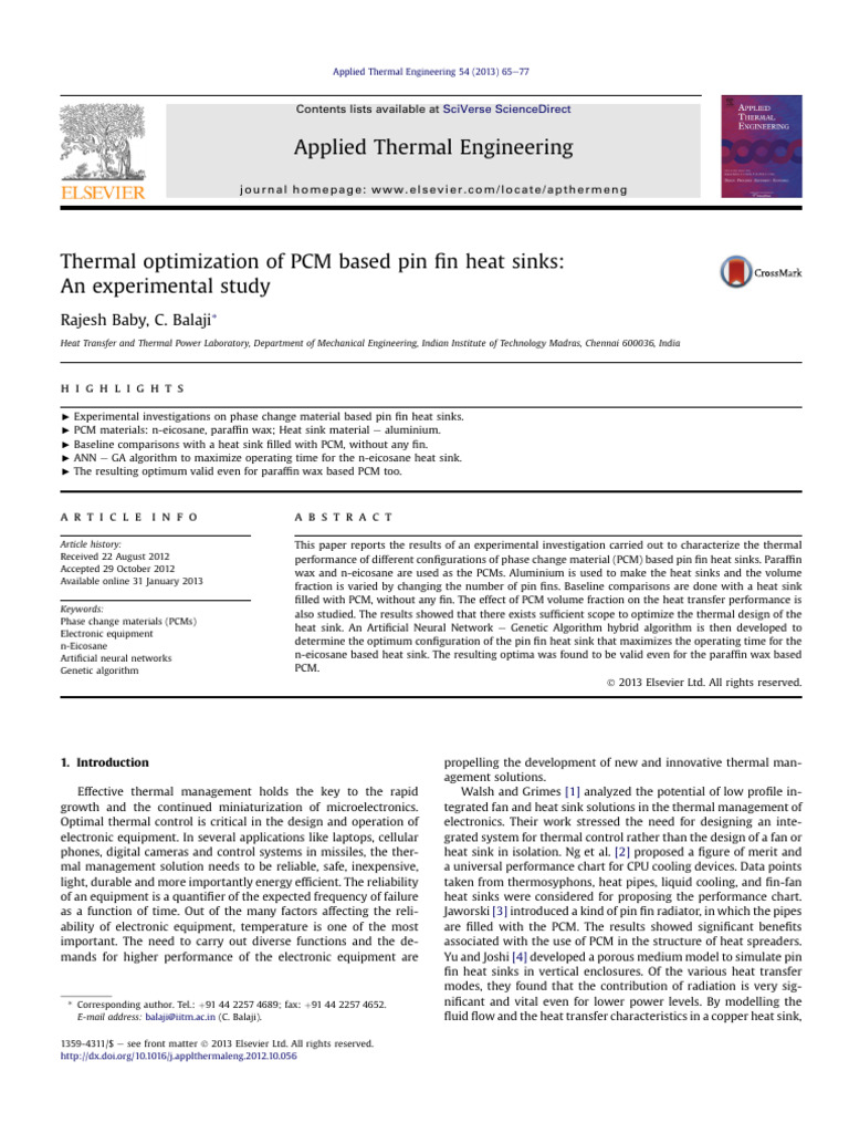 Rajesh Baby - Thermal Optimization of PCM - Experiment | PDF ...