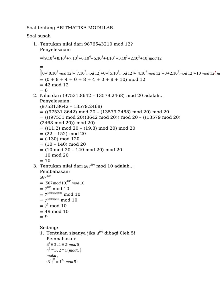 Soal Tentang ARITMATIKA MODULAR Soal Sus | PDF