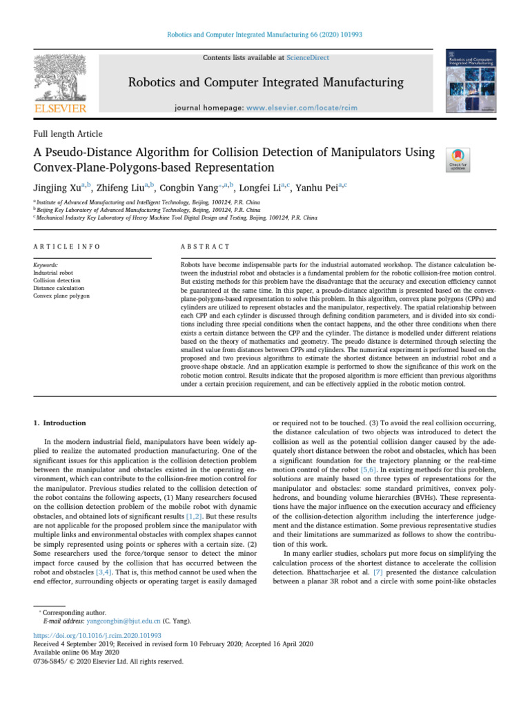 A Pseudo Distance Algorithm For Collision Detection 2020 Robotics And