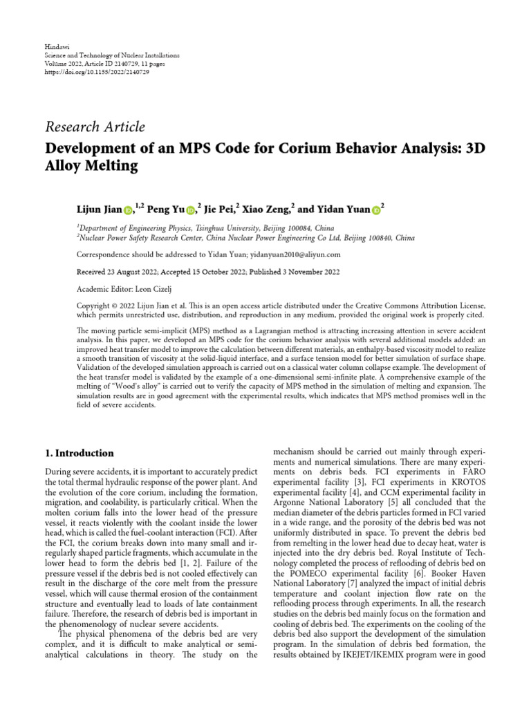 Development of An MPS Code For Corium Behavior Ana | PDF