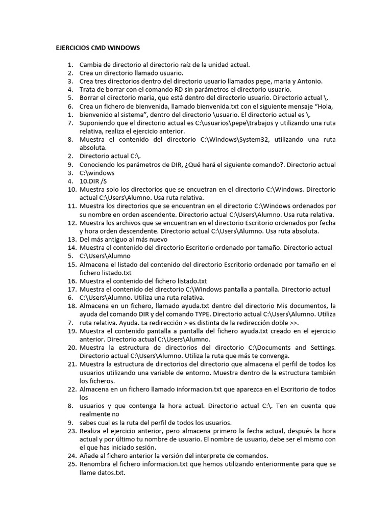 Ejercicios CMD Windows | PDF