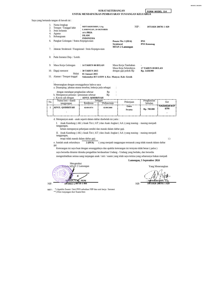Form Model DK Fitri Alifiani | PDF