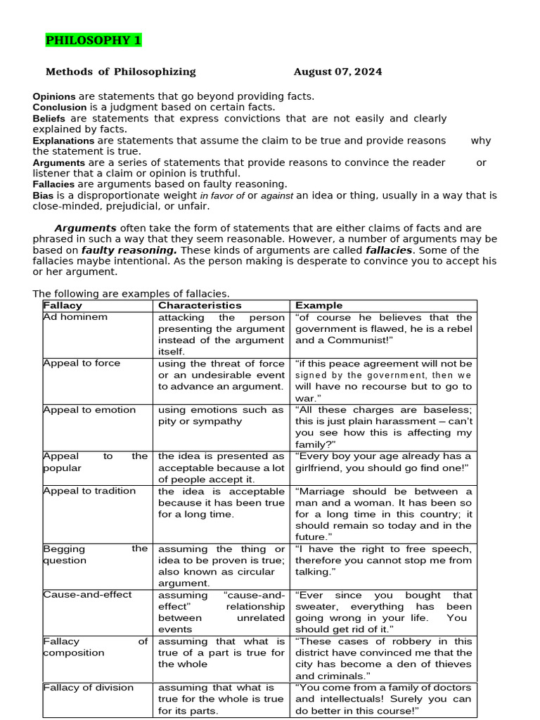 Arguments Fallacies Bias 080724 | PDF