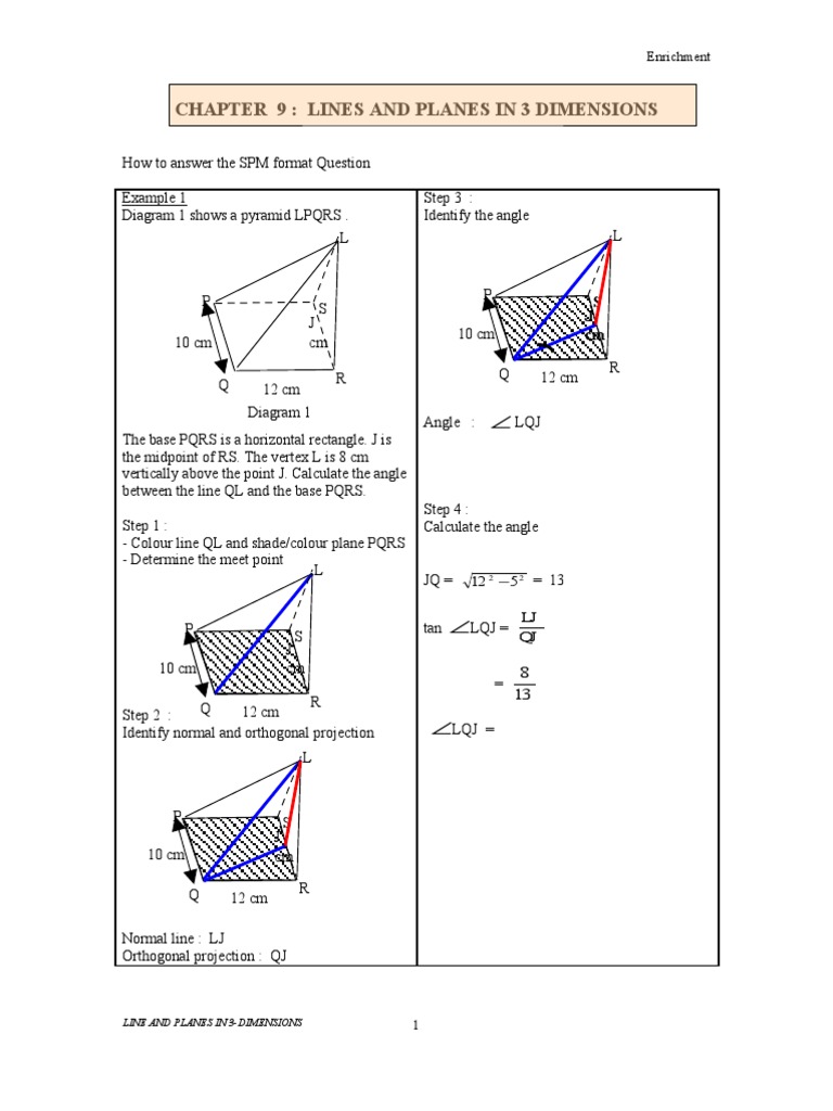 Chapter 9 II Lines & Planes in 3D ENRICH | PDF | Rectangle | Geometric ...