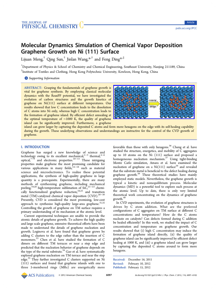 Molecular Dynamics Simulation of Chemical Vapor Deposition Graphene ...
