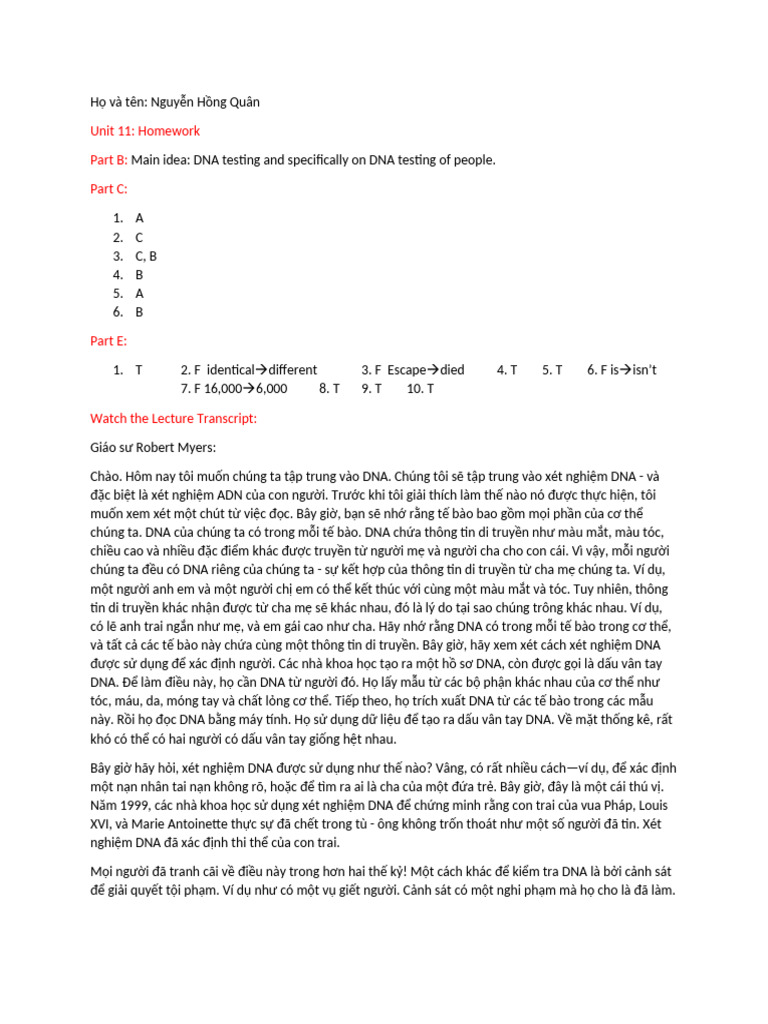 Unit 11 Homework - Nguyễn Hồng Quân | PDF