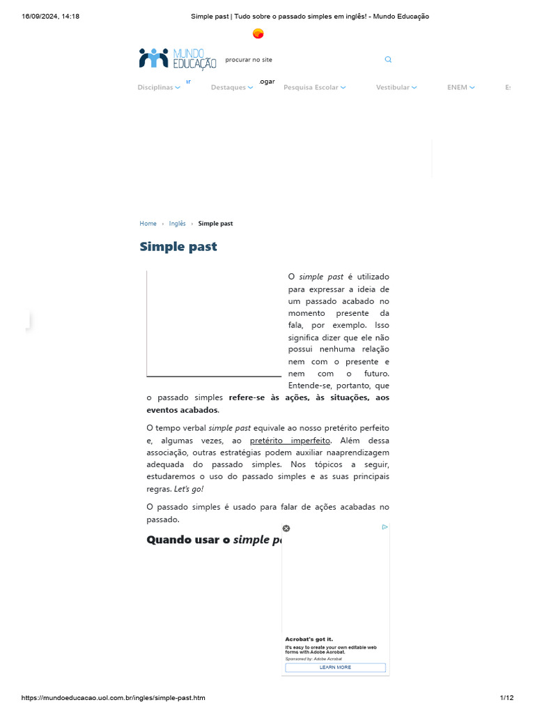 Simple Past - Tudo Sobre o Passado Simples em Inglês! - Mundo Educação ...